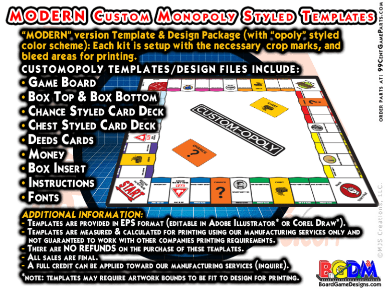 Custom Monopoly Templates MODERN/Order Monopoly Templates